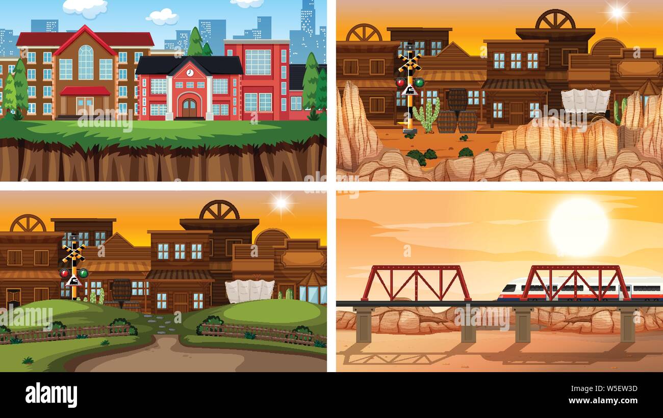 Set of scenes in nature setting illustration Stock Vector Image & Art ...