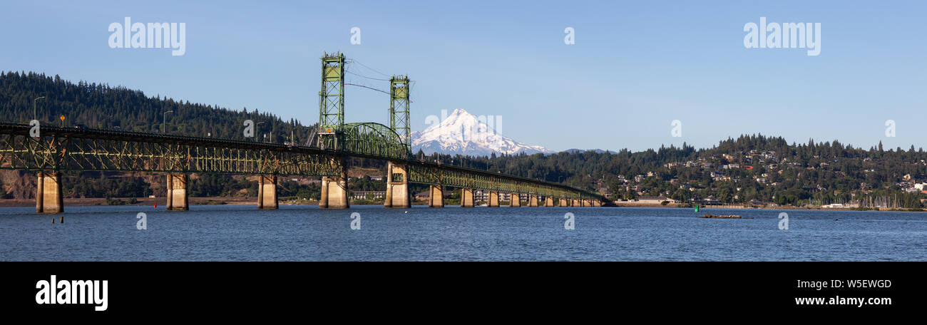 Beautiful Panoramic View of Hood River Bridge going over Columbia River ...