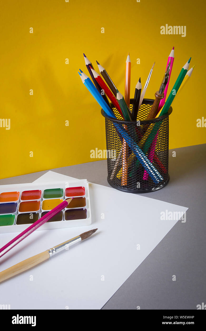 Watercolor colored pencil pen and ink on paper hi-res stock photography ...