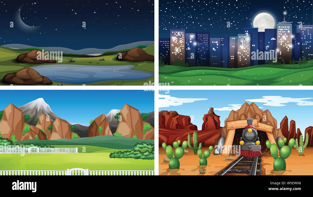 Set of scenes in nature setting illustration Stock Vector Image & Art ...