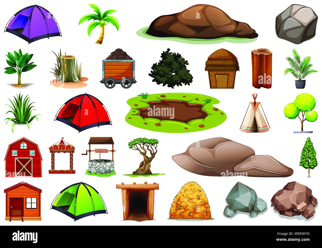 Collection of outdoor nature themed objects and plant elements ...
