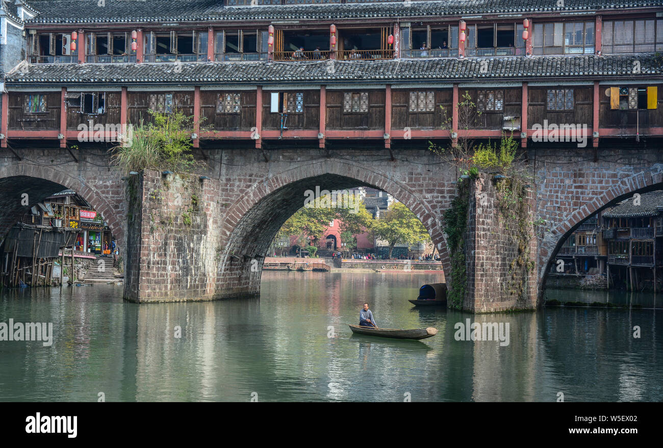 Hunan, China - Nov 6, 2015. View of Fenghuang Old Town in Hunan, China ...