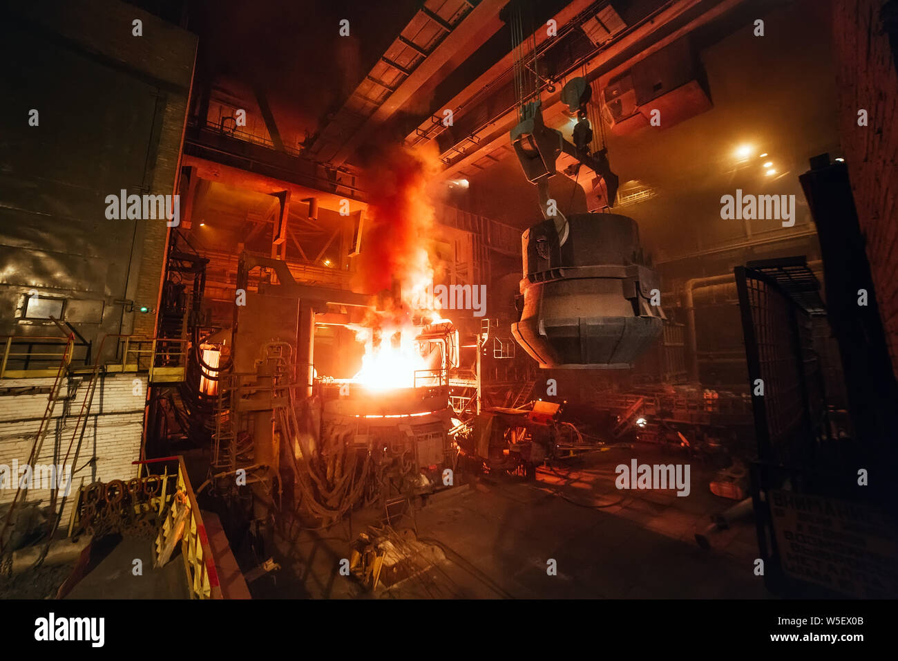 steel production in electric furnaces. Huge ironworks Stock Photo - Alamy