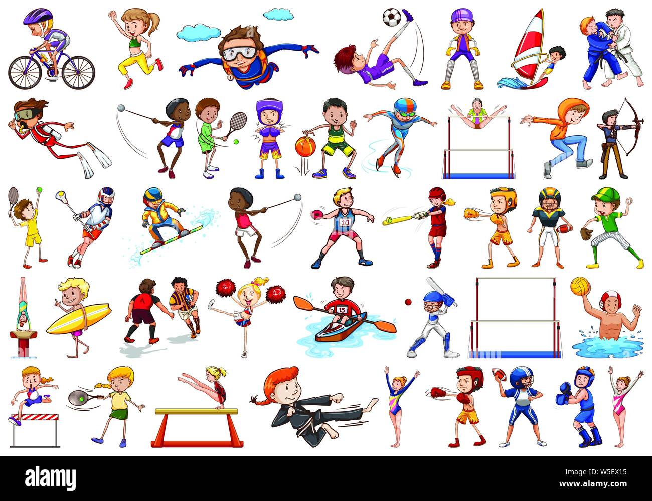 Sport activities by boys, girls, kids, athletes isolated illustration ...