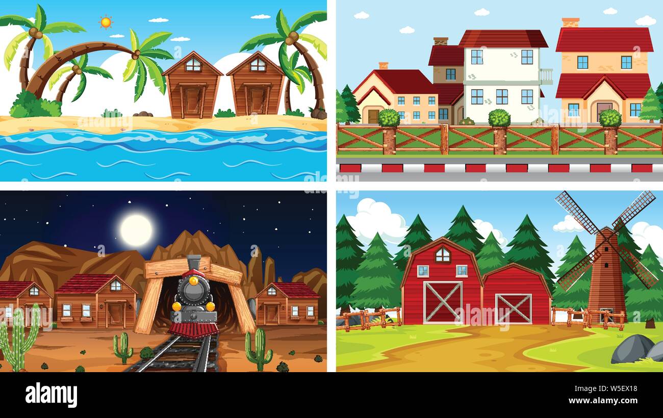 Set of scenes in nature setting illustration Stock Vector Image & Art ...