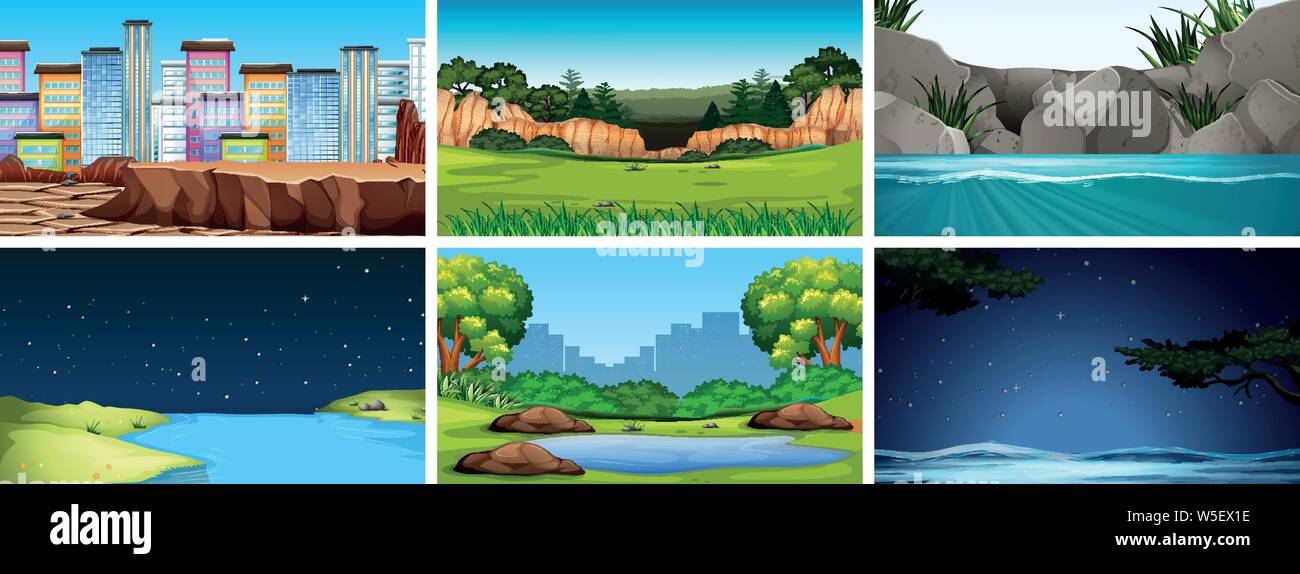 Set of scenes in nature setting illustration Stock Vector Image & Art ...
