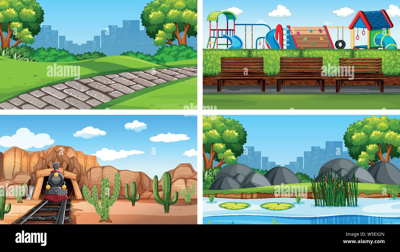Set of scenes in nature setting illustration Stock Vector Image & Art ...