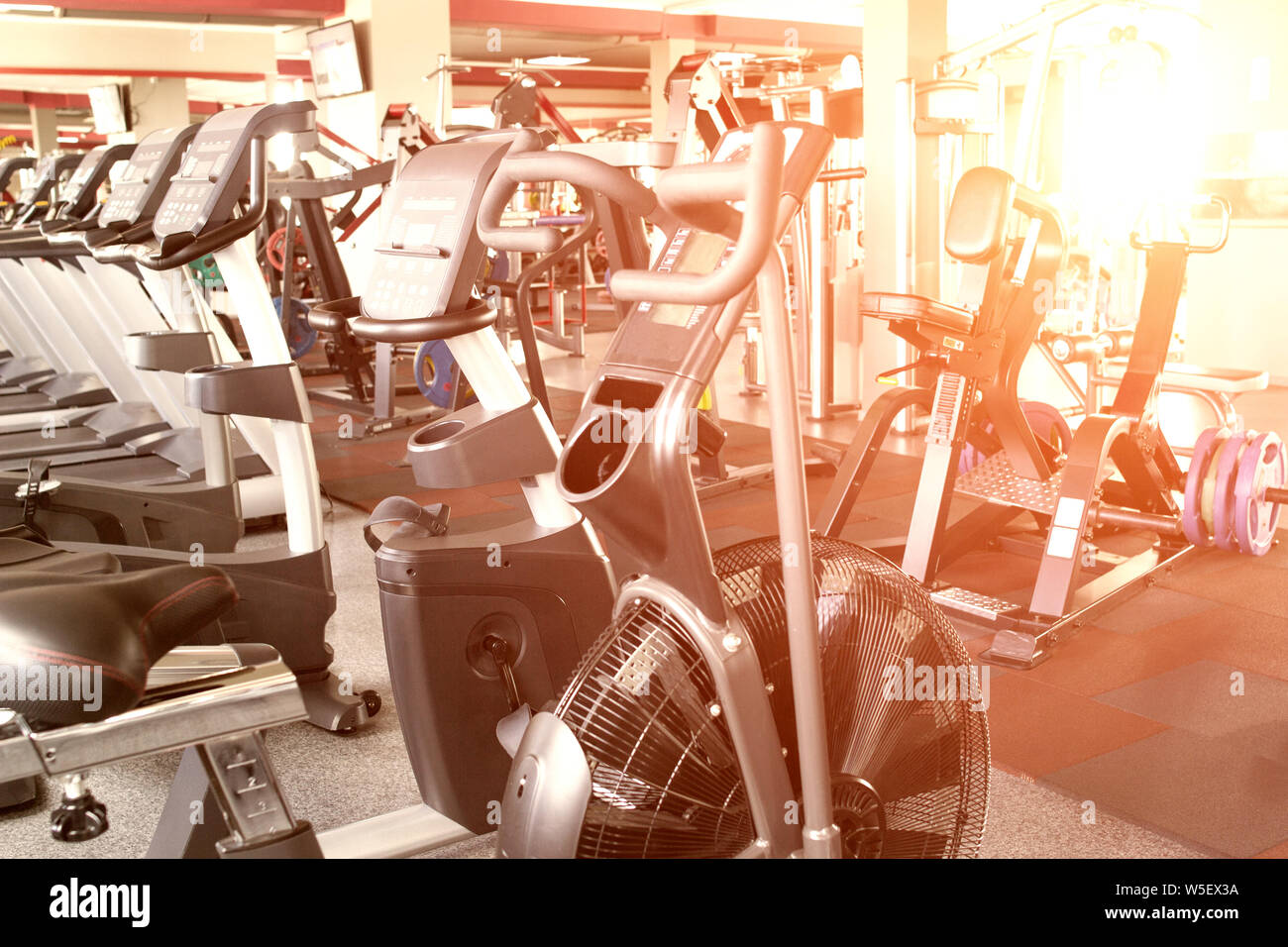 Gym with new modern cardiovascular and weight training equipment ...