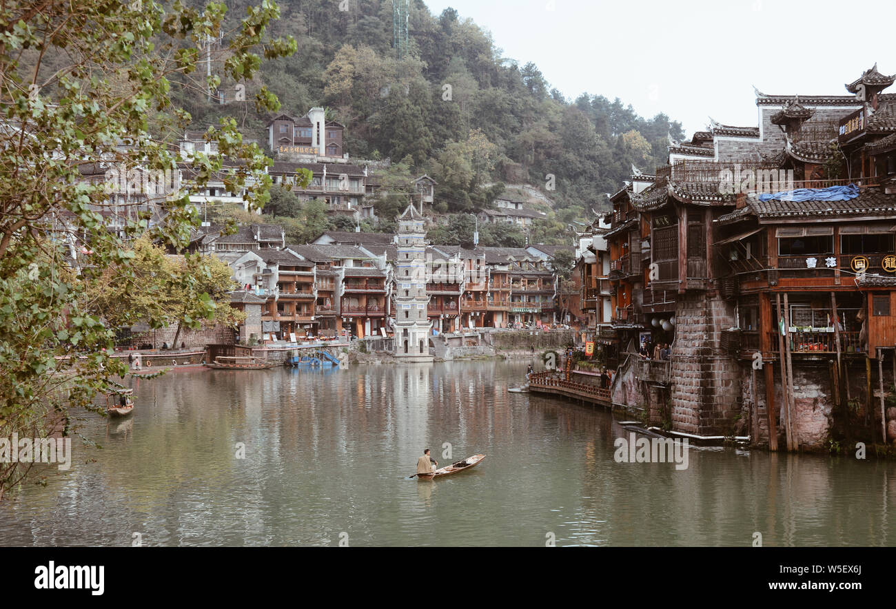 Hunan, China - Nov 6, 2015. View of Fenghuang Old Town in Hunan, China ...