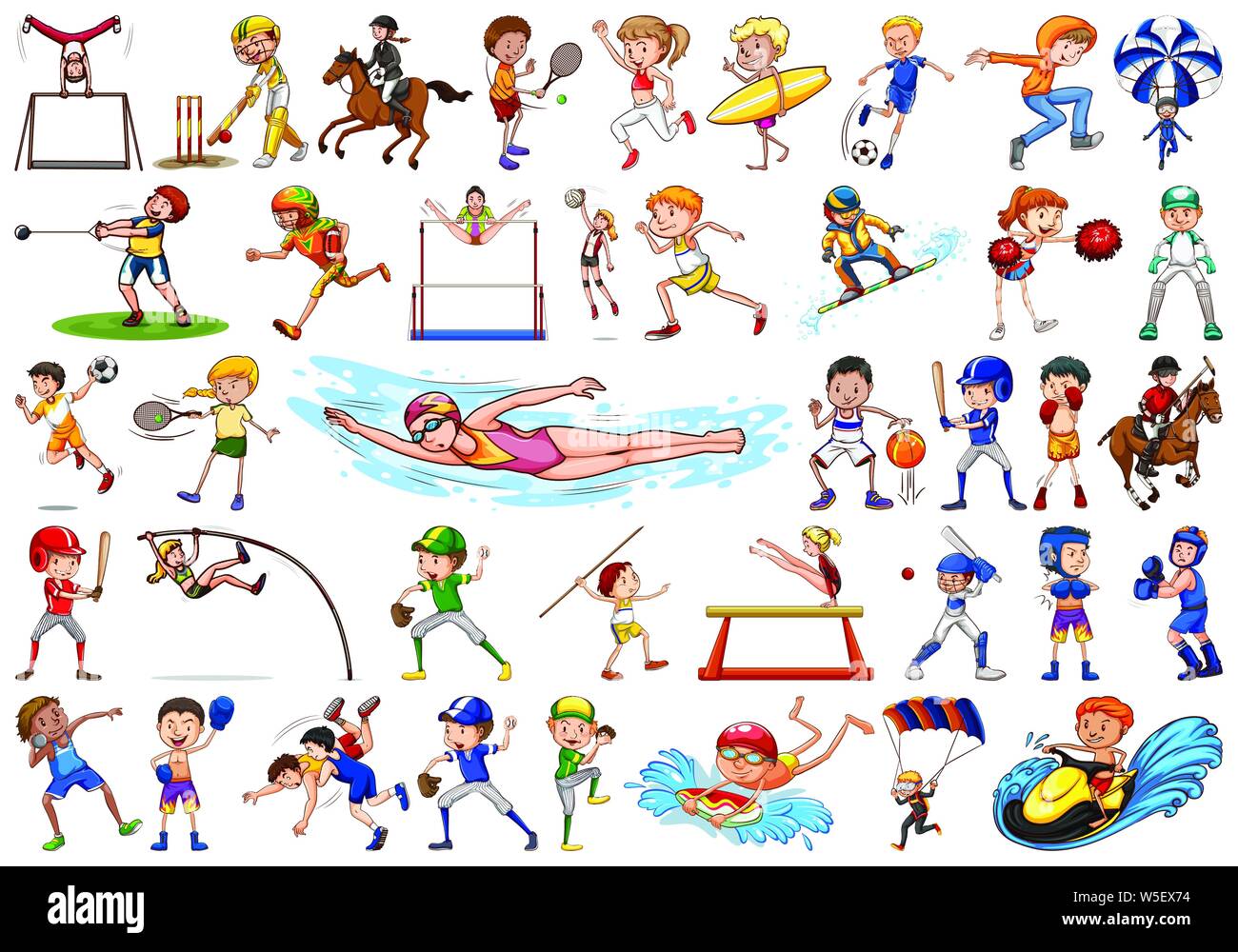 Sport activities by boys, girls, kids, athletes isolated illustration ...