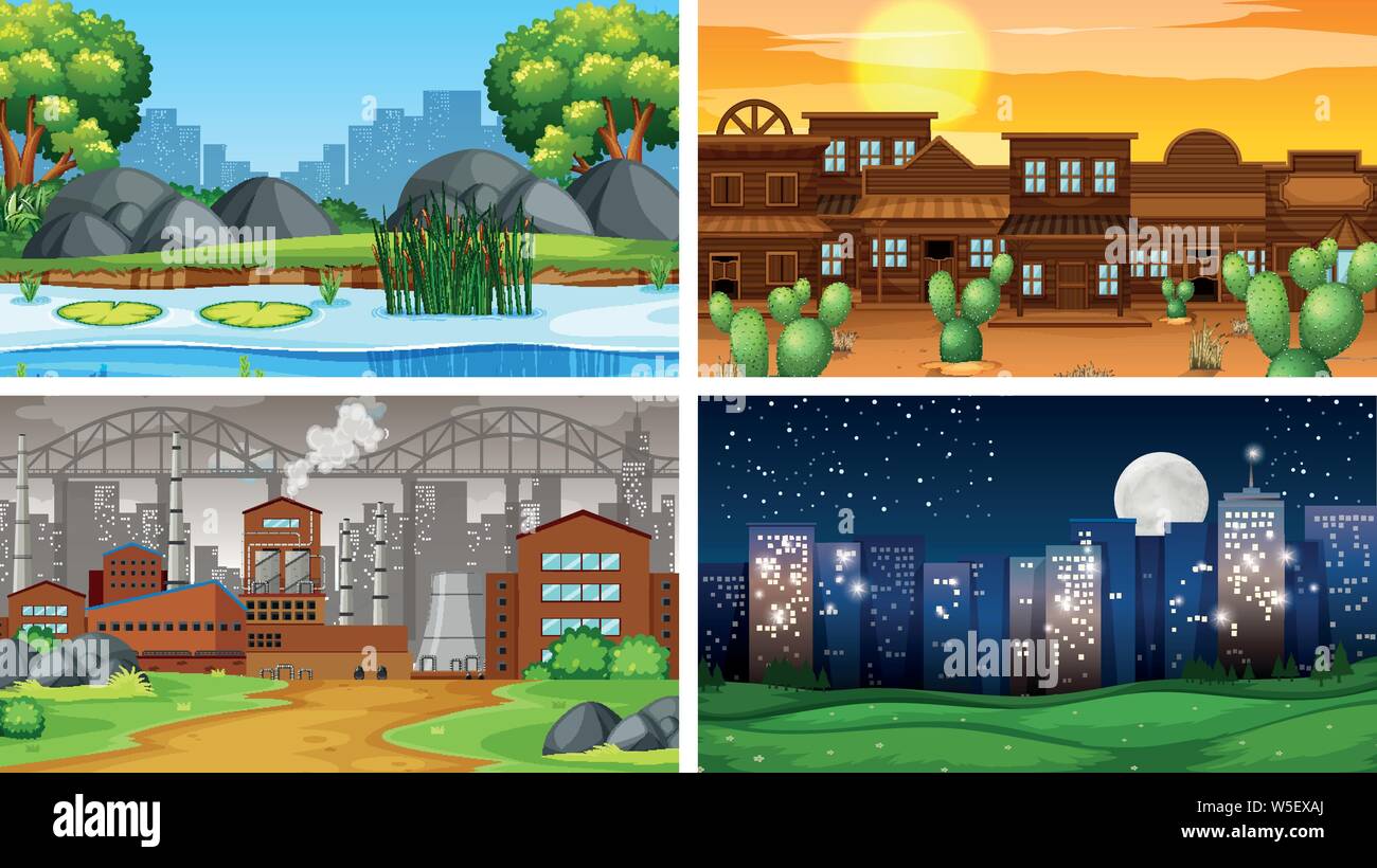 Set of scenes in nature setting illustration Stock Vector Image & Art ...