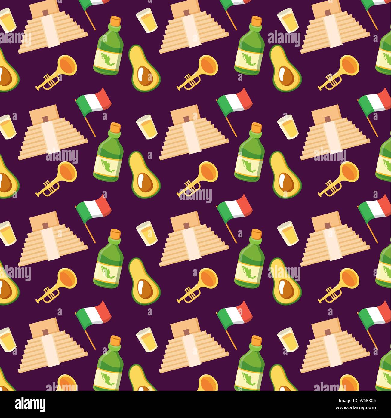 pyramid trumpet bottle flag celebration viva mexico Stock Vector Image ...