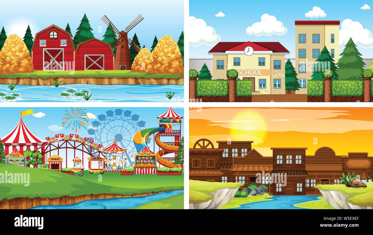 Set of scenes in nature setting illustration Stock Vector Image & Art ...
