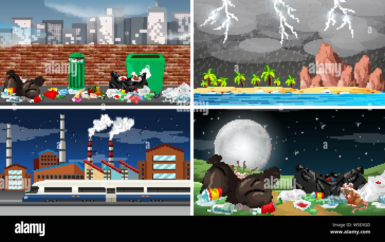 Set of polluted scenes illustration Stock Vector Image & Art - Alamy