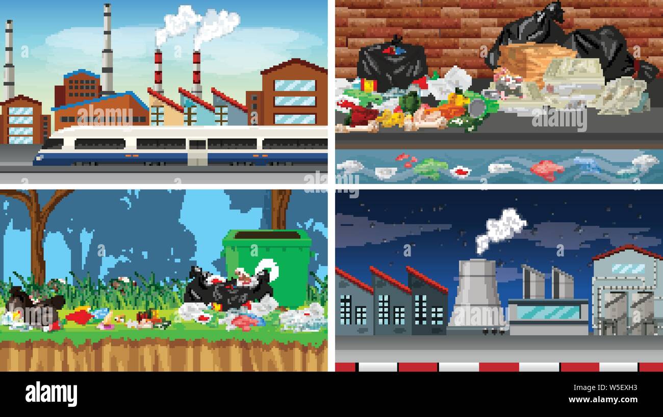 Set of polluted scenes illustration Stock Vector Image & Art - Alamy