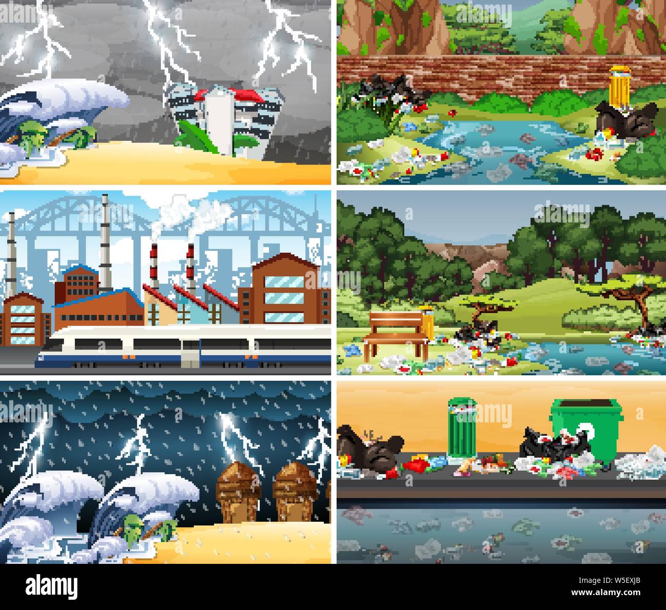 Set of polluted scenes illustration Stock Vector Image & Art - Alamy