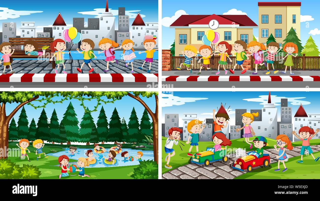 Set of scenes in nature setting illustration Stock Vector Image & Art ...