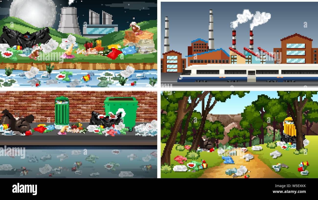 Set of polluted scenes illustration Stock Vector Image & Art - Alamy