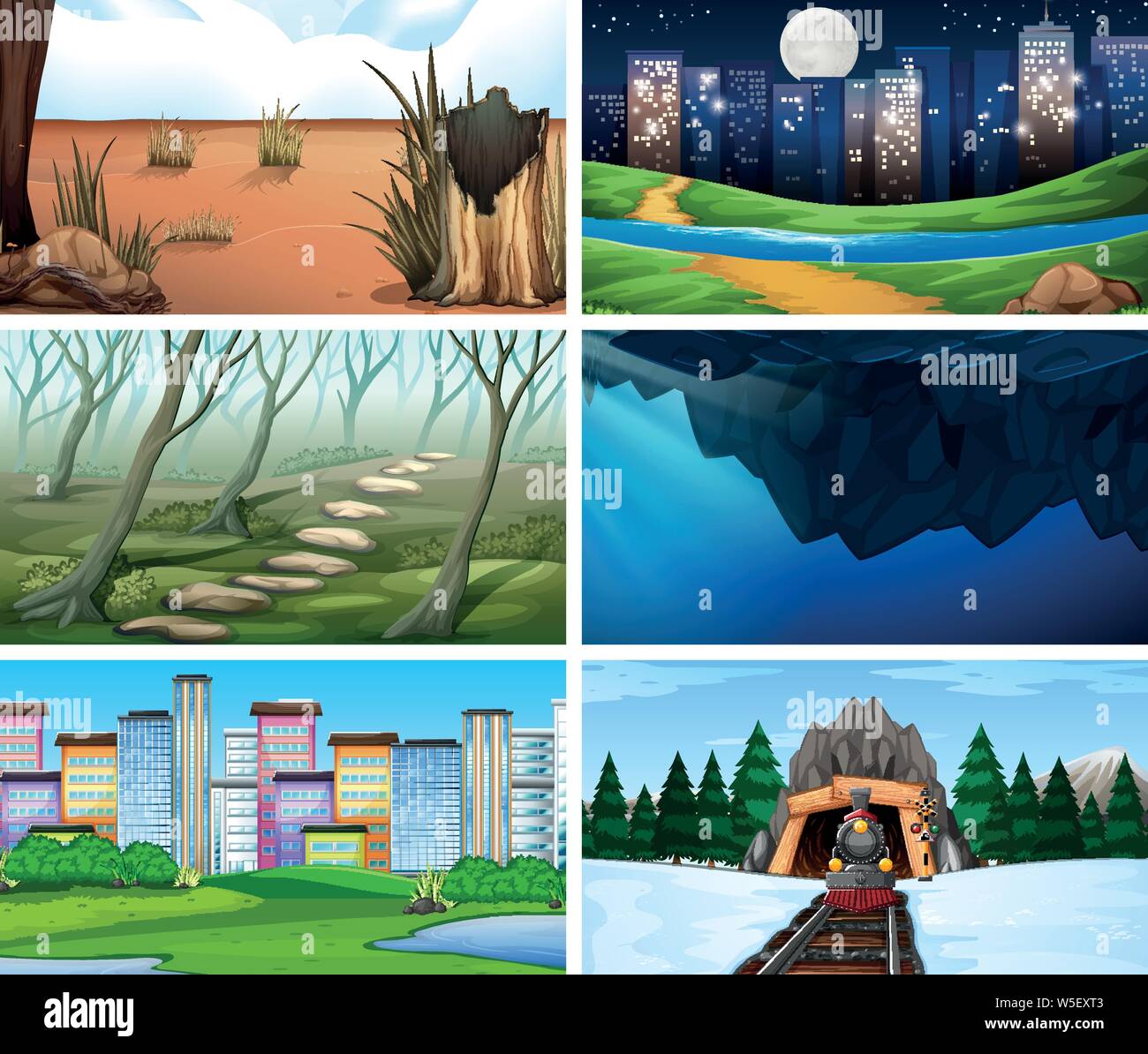 Set of scenes in nature setting illustration Stock Vector Image & Art ...