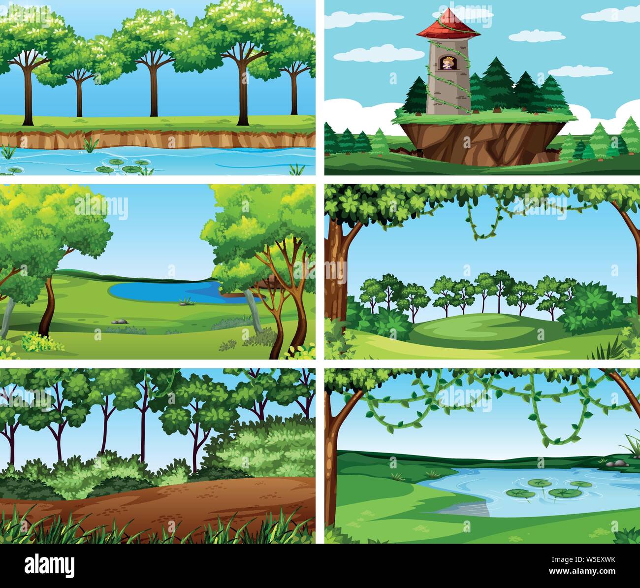 Set of scenes in nature setting illustration Stock Vector Image & Art ...
