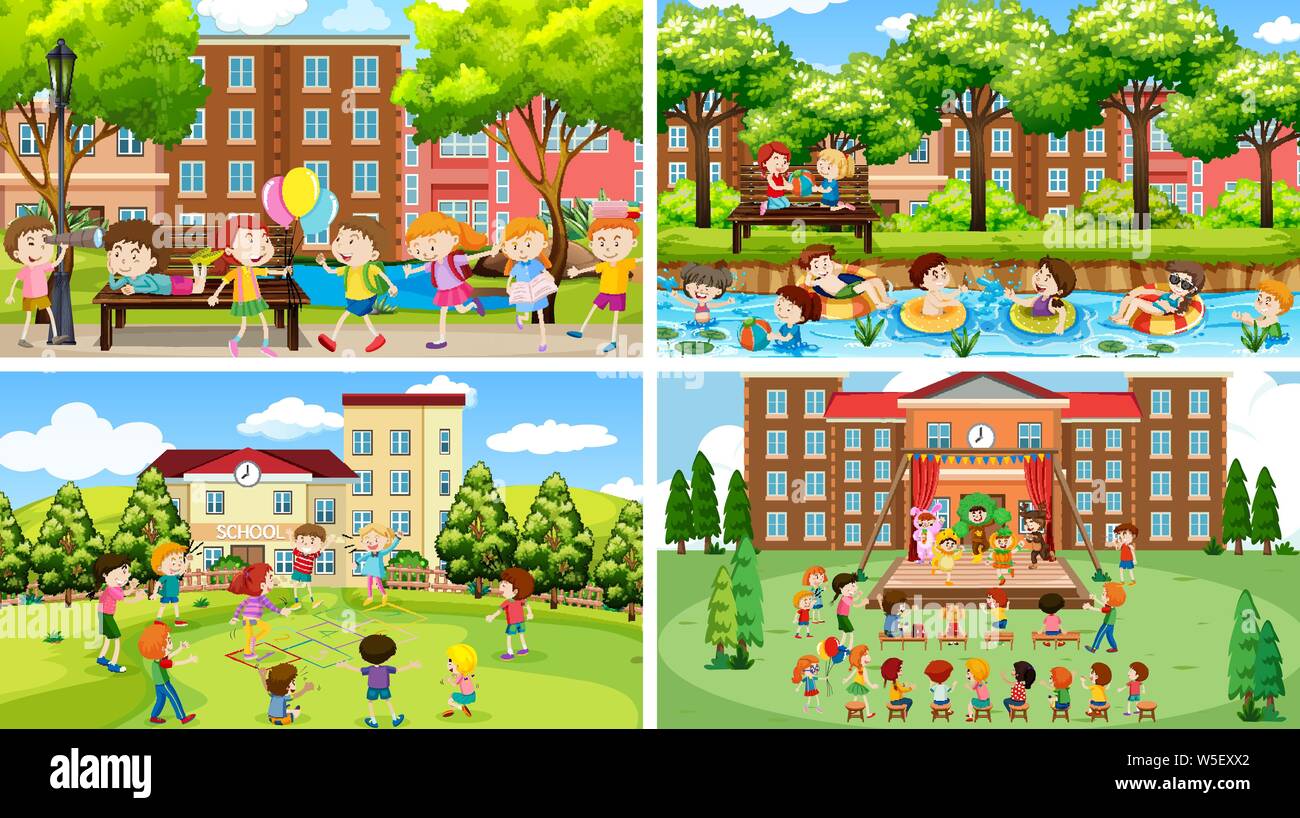 Set of scenes in nature setting illustration Stock Vector Image & Art ...