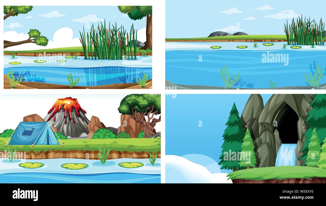 Set of scenes in nature setting illustration Stock Vector Image & Art ...
