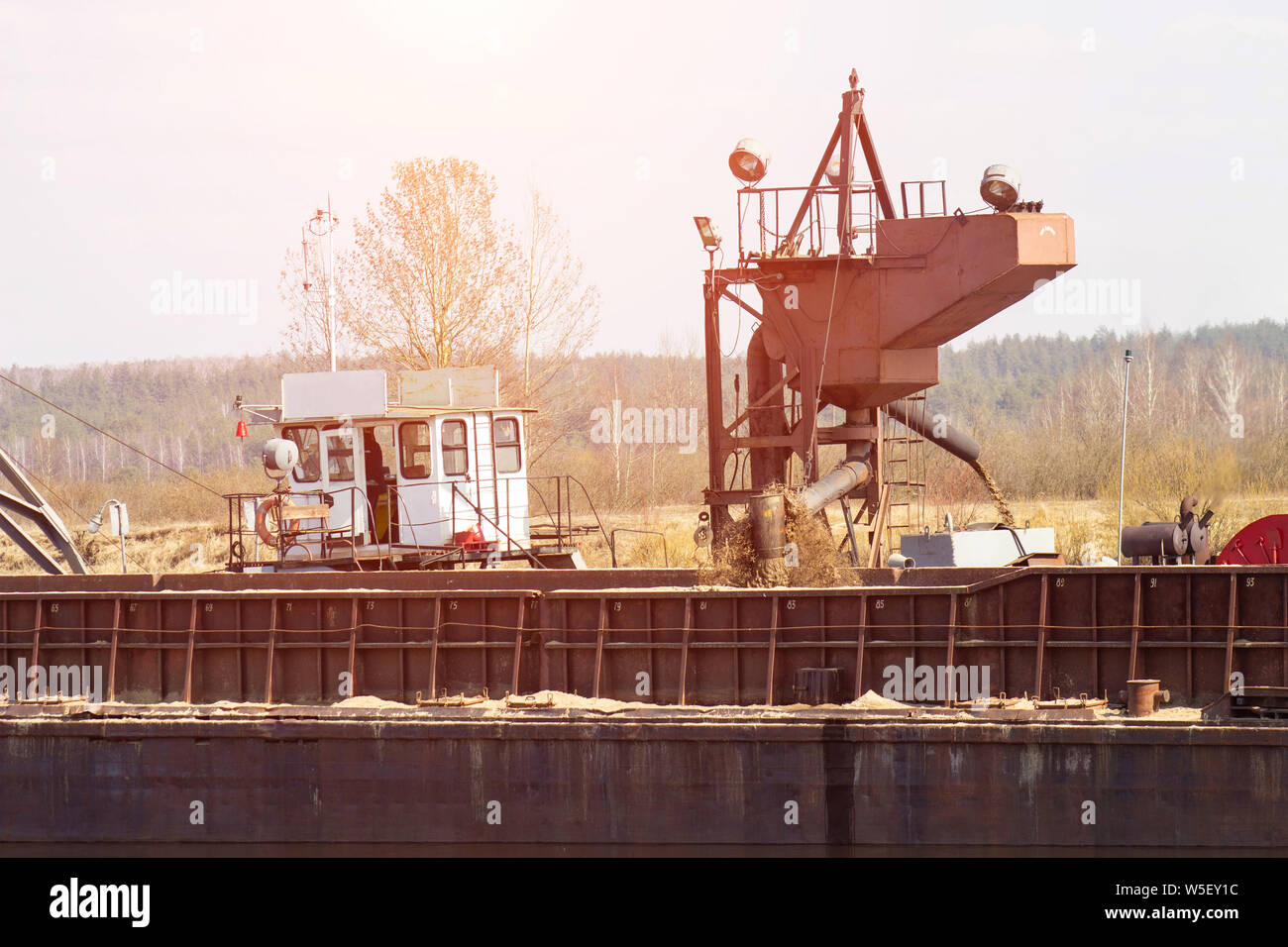 Extraction of construction river sand using a special vessel dredger ...