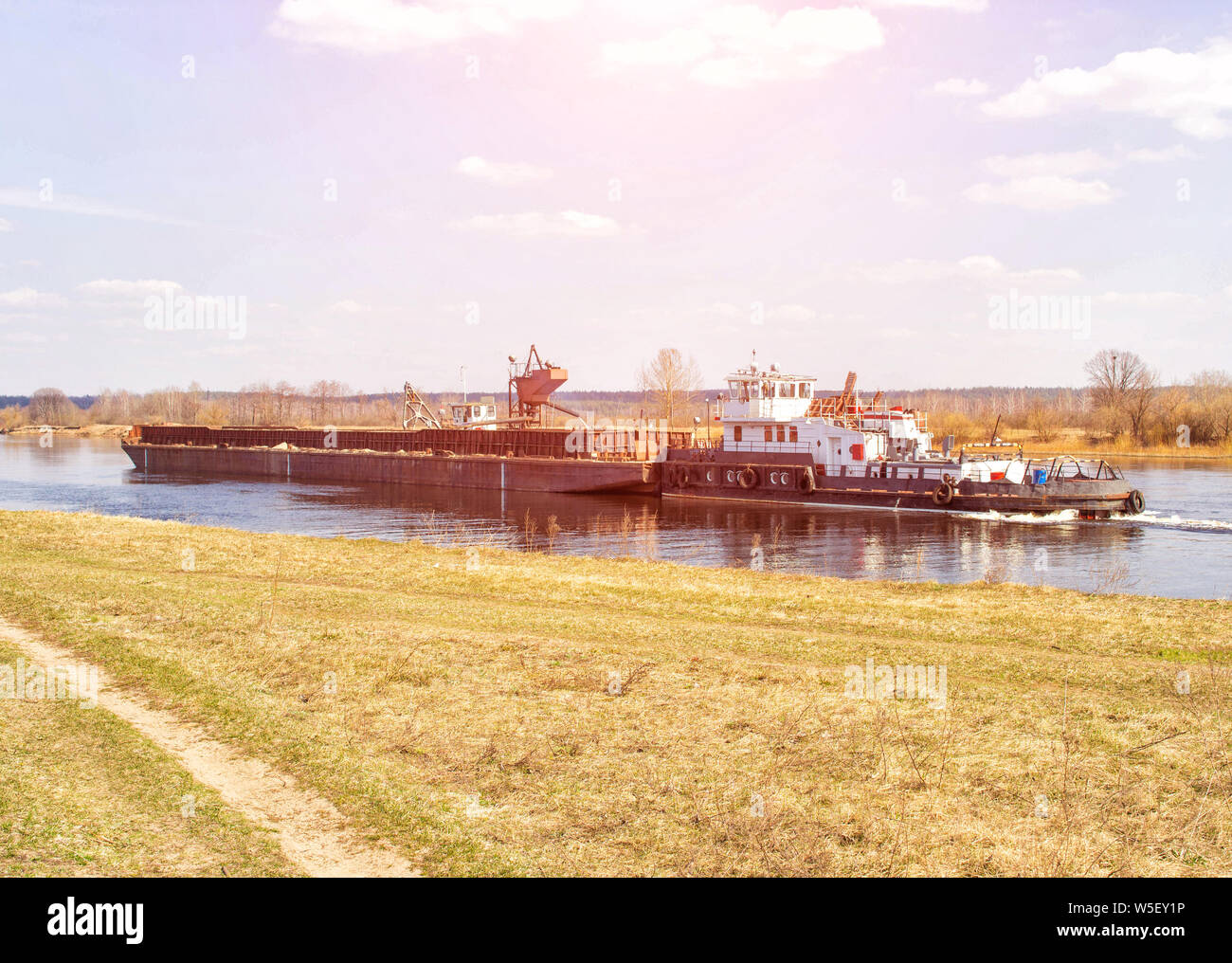 Extraction of construction river sand using a special vessel dredger ...