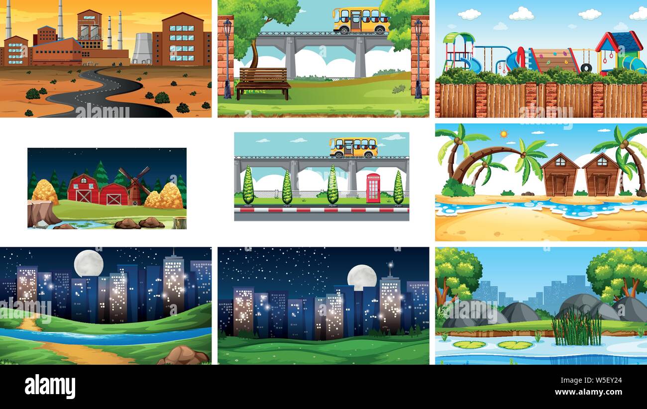 Set of scenes in nature setting illustration Stock Vector Image & Art ...