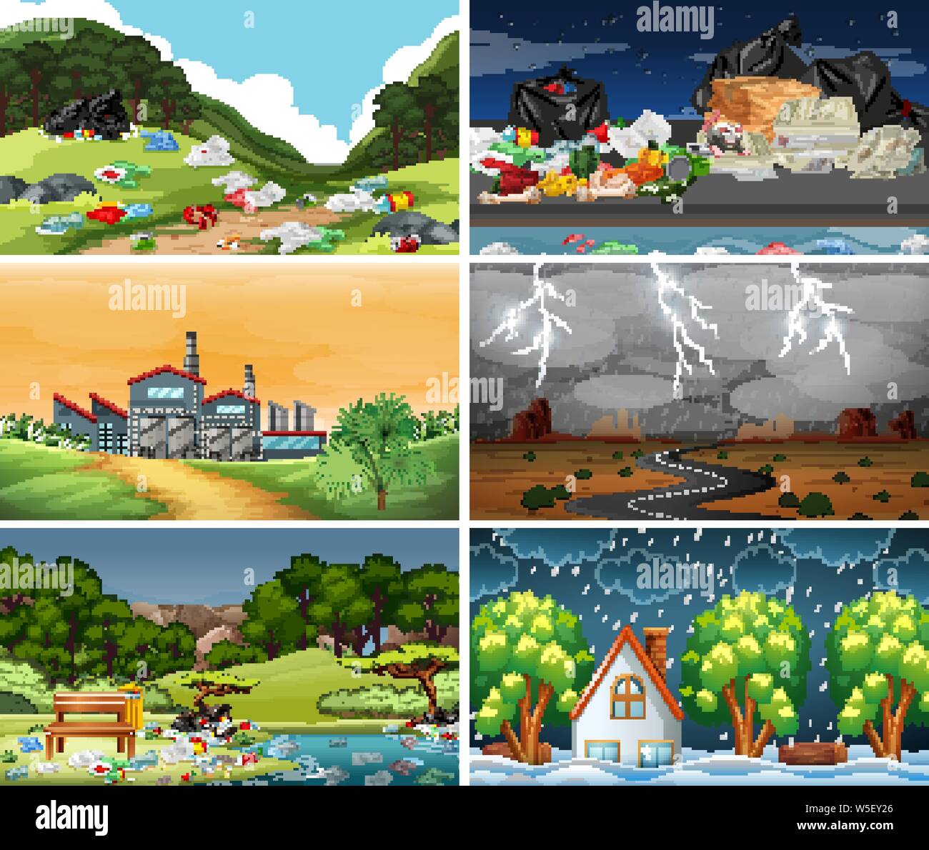 Set of polluted scenes illustration Stock Vector Image & Art - Alamy