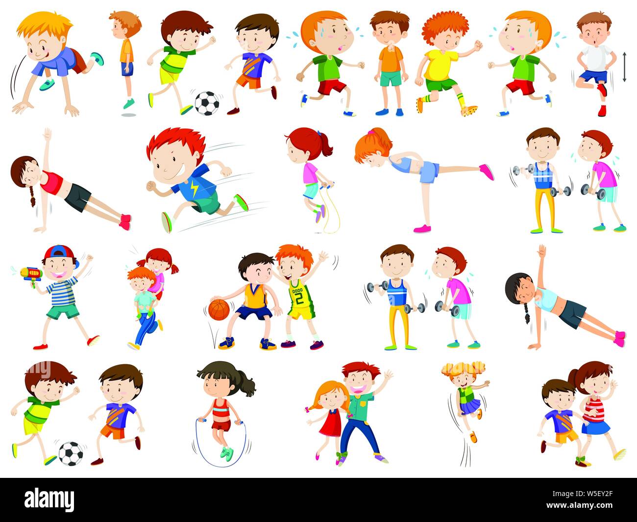 Cartoon drawing group friends exercising hi-res stock photography and ...