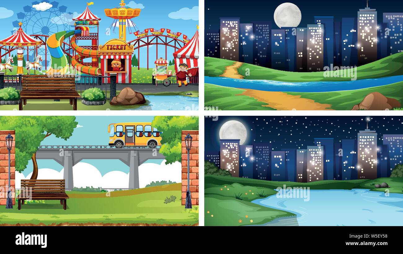 Set of scenes in nature setting illustration Stock Vector Image & Art ...