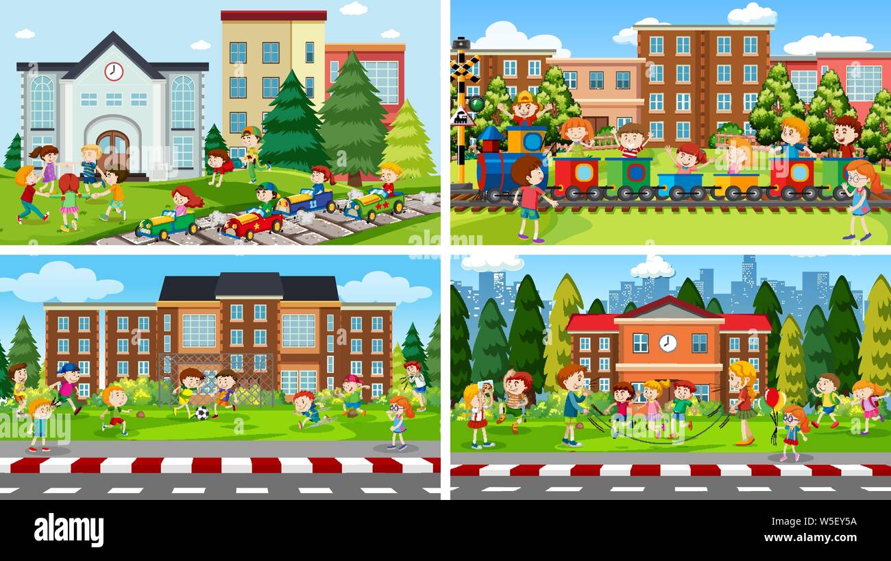 Set of scenes in nature setting illustration Stock Vector Image & Art ...