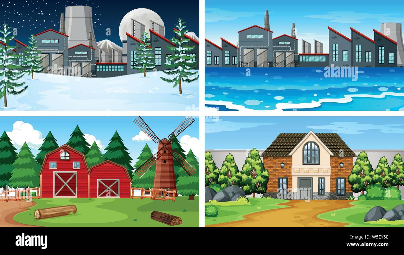 Set of scenes in nature setting illustration Stock Vector Image & Art ...