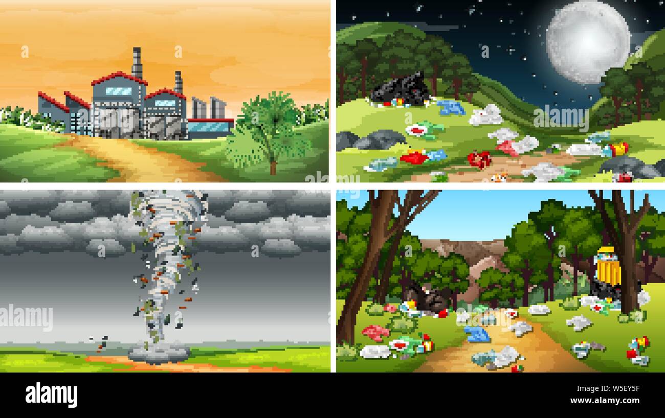 Set of polluted scenes illustration Stock Vector Image & Art - Alamy