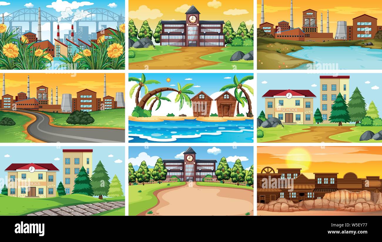 Set of scenes in nature setting illustration Stock Vector Image & Art ...