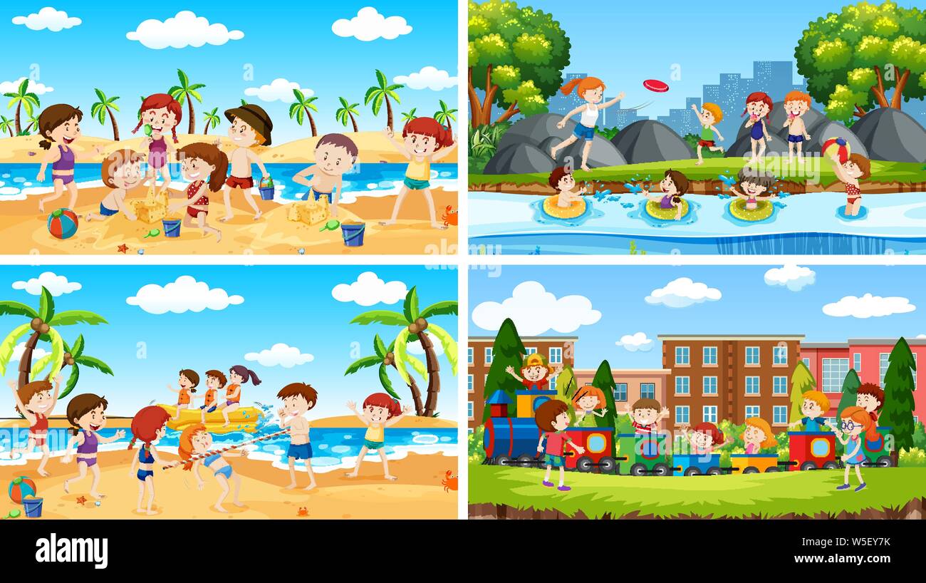 Set of scenes in nature setting illustration Stock Vector Image & Art ...