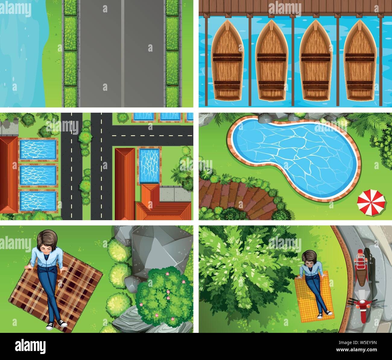 Aerial top view scenes in nature illustration Stock Vector Image & Art ...