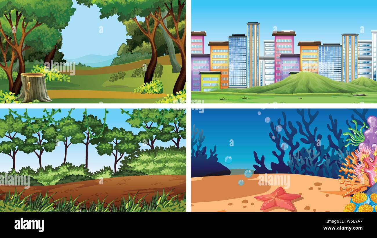 Set of outdoor nature scenes blank empty templates illustration Stock ...