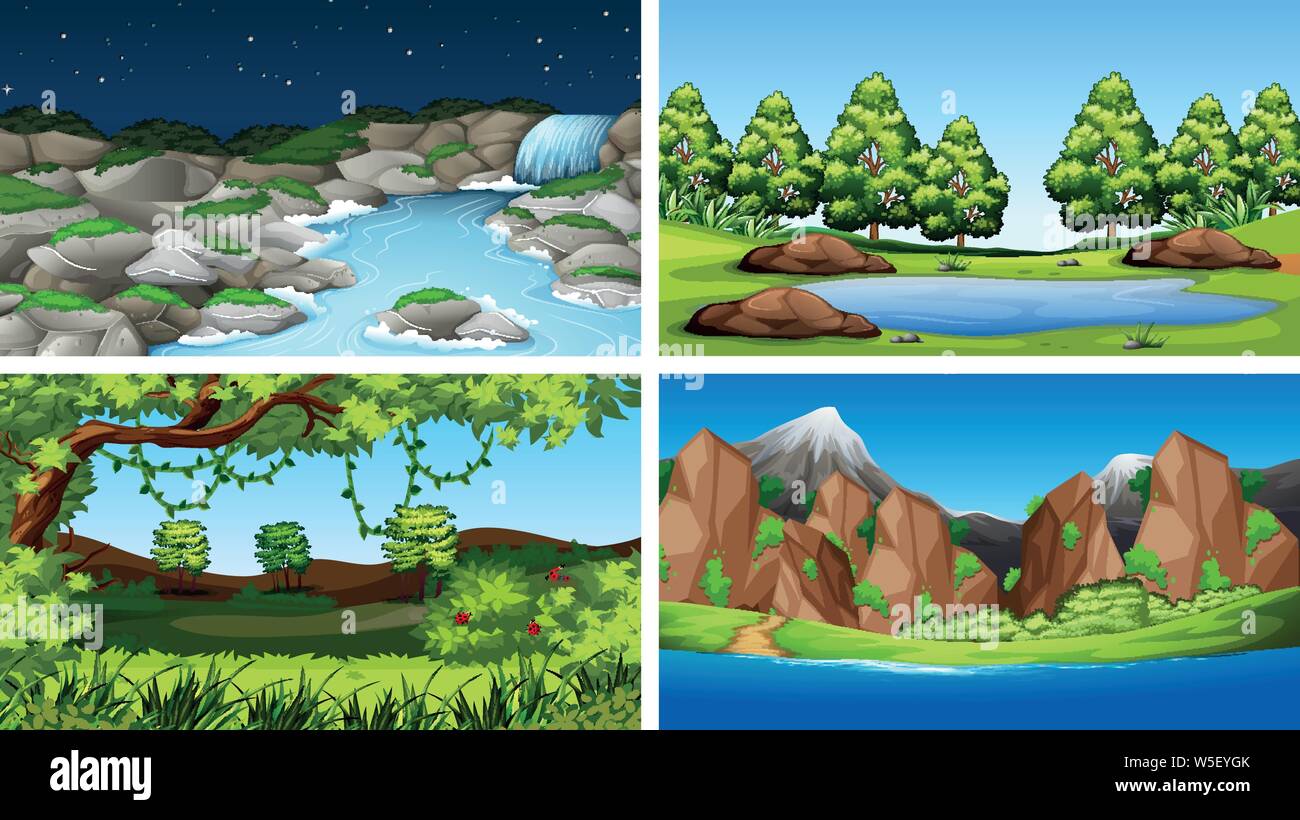 Set of nature scenes day nd night illustration Stock Vector Image & Art ...