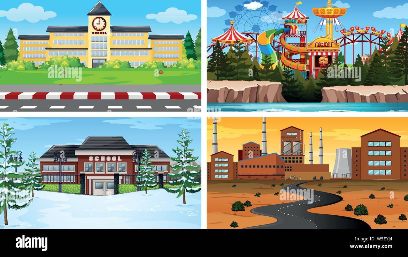 Set of scenes in nature setting illustration Stock Vector Image & Art ...