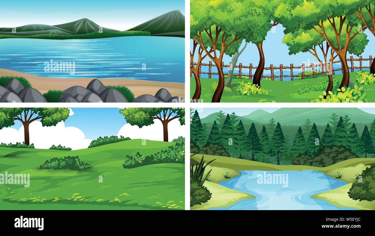Set of scenes in nature setting illustration Stock Vector Image & Art ...
