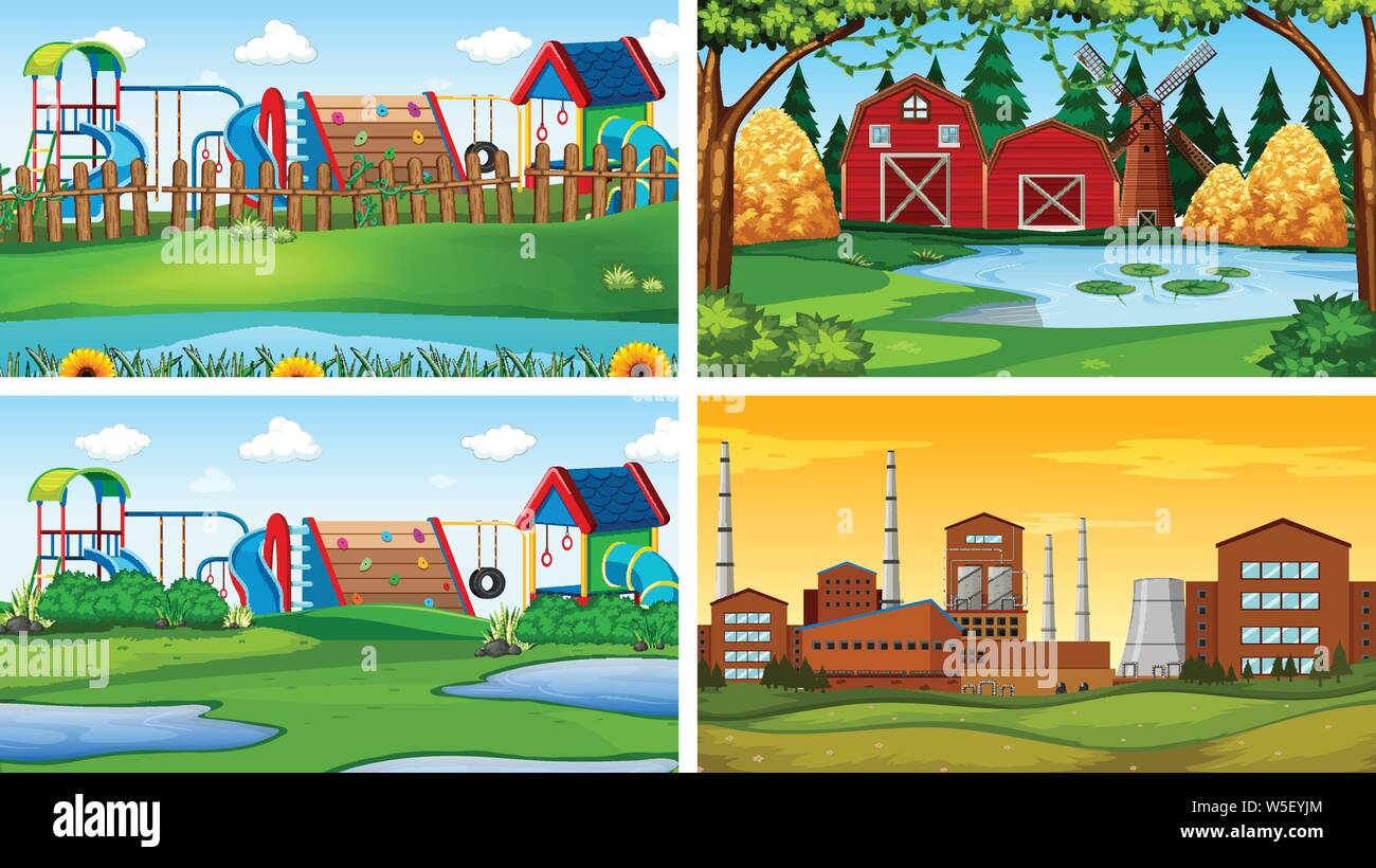 Set of scenes in nature setting illustration Stock Vector Image & Art ...