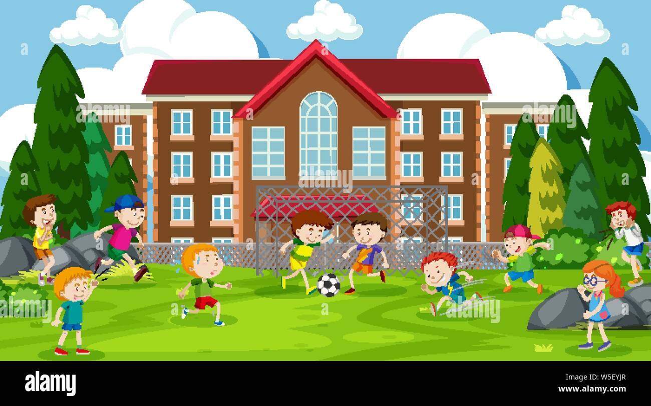 Active kids playing in outdoor scene illustration Stock Vector Image ...
