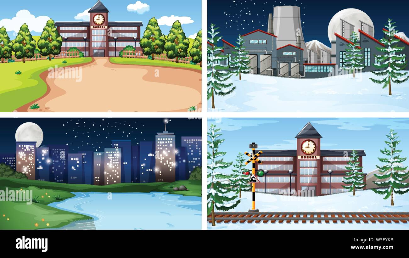 Set of scenes in nature setting illustration Stock Vector Image & Art ...