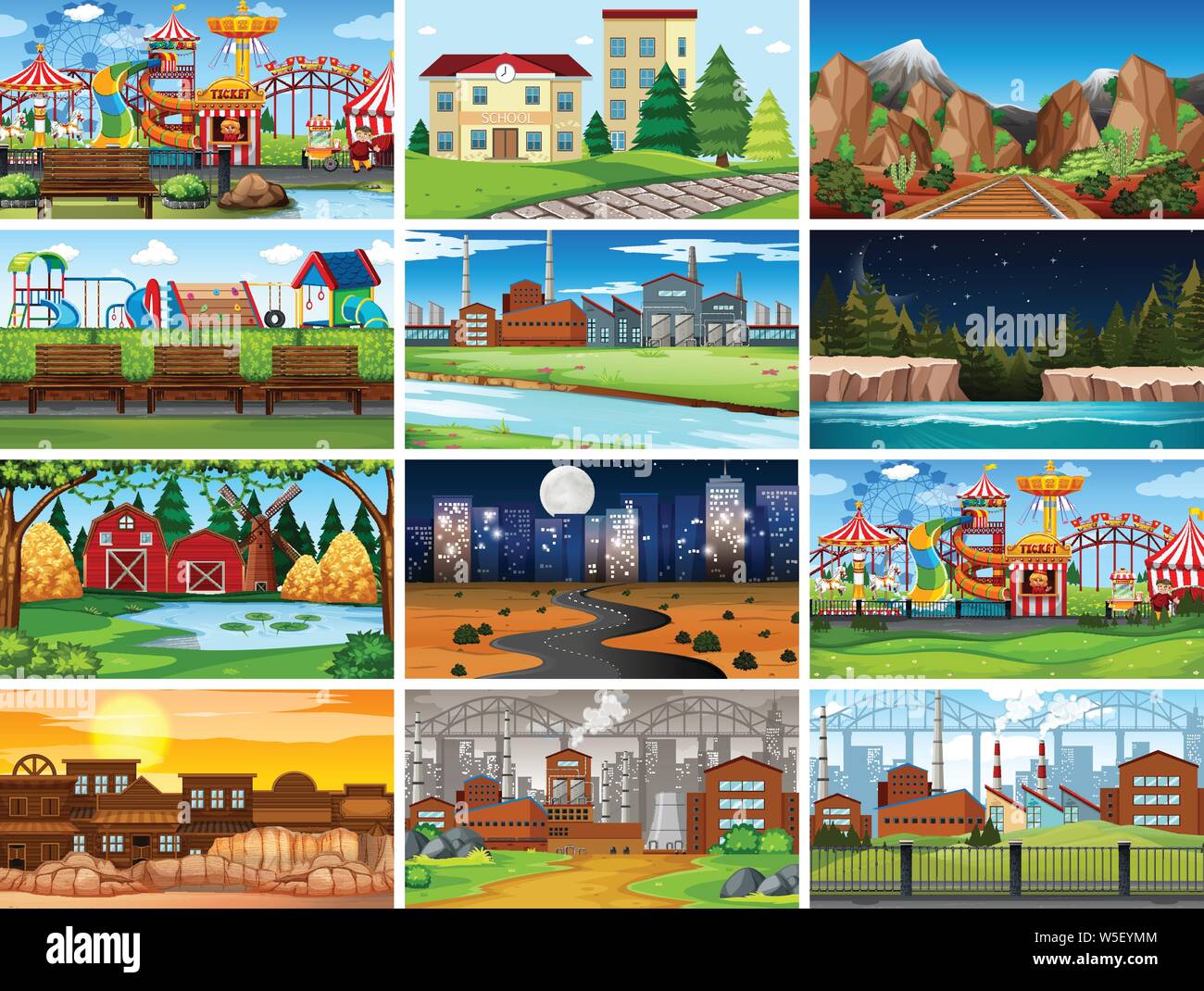 Set of scenes in nature setting illustration Stock Vector Image & Art ...