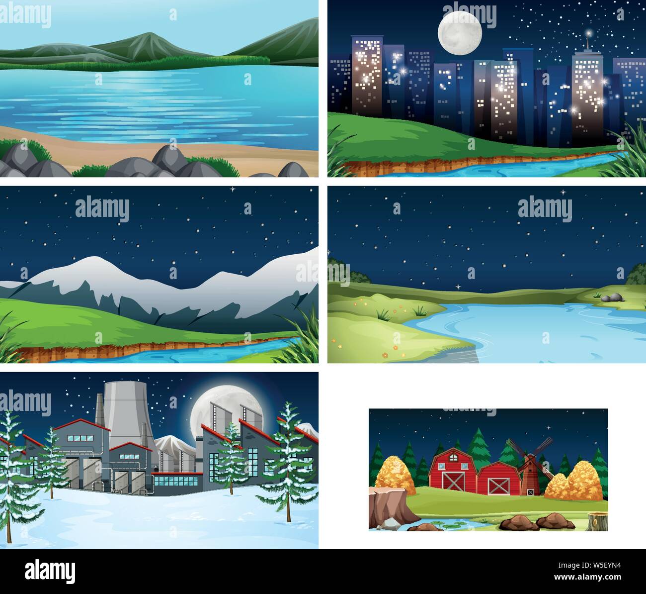 Set of scenes in nature setting illustration Stock Vector Image & Art ...