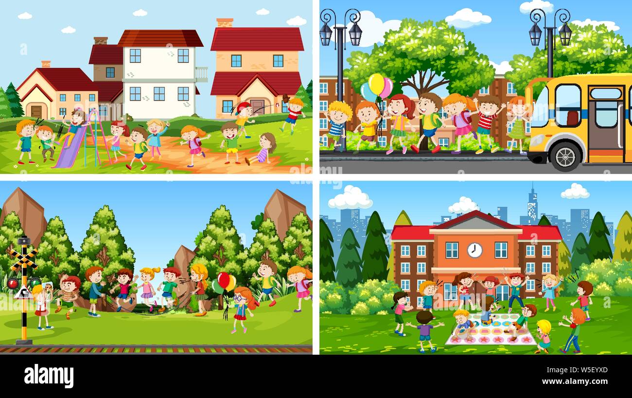 Set of scenes in nature setting illustration Stock Vector Image & Art ...