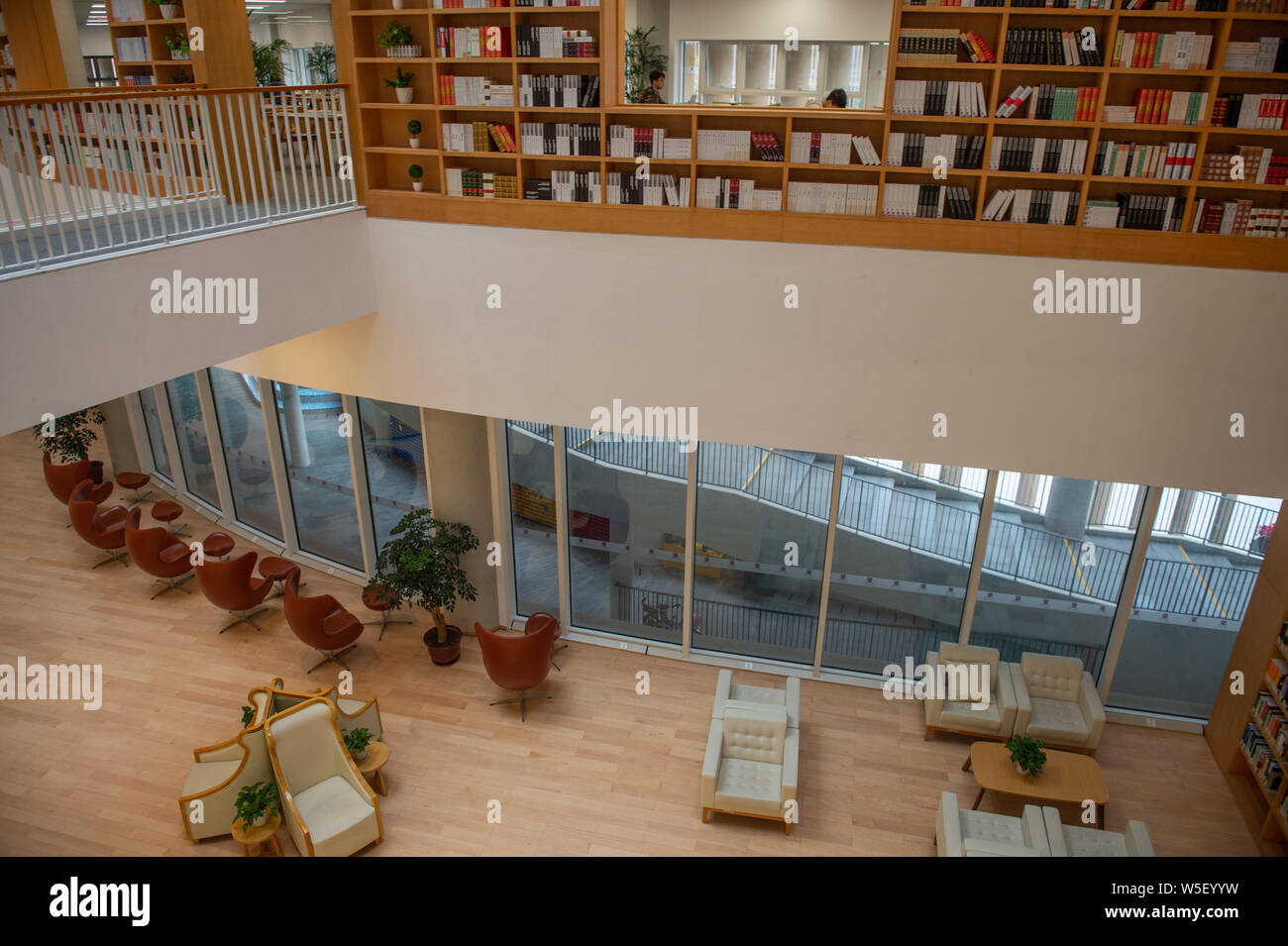 Interior view of the library of the Chinese University of Hong Kong, Shenzhen, abbreviated as ...