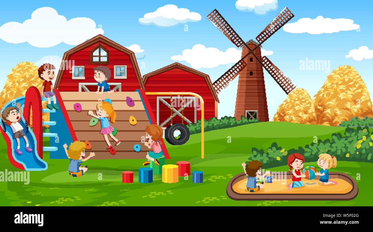 Active kids playing in outdoor scene illustration Stock Vector Image ...